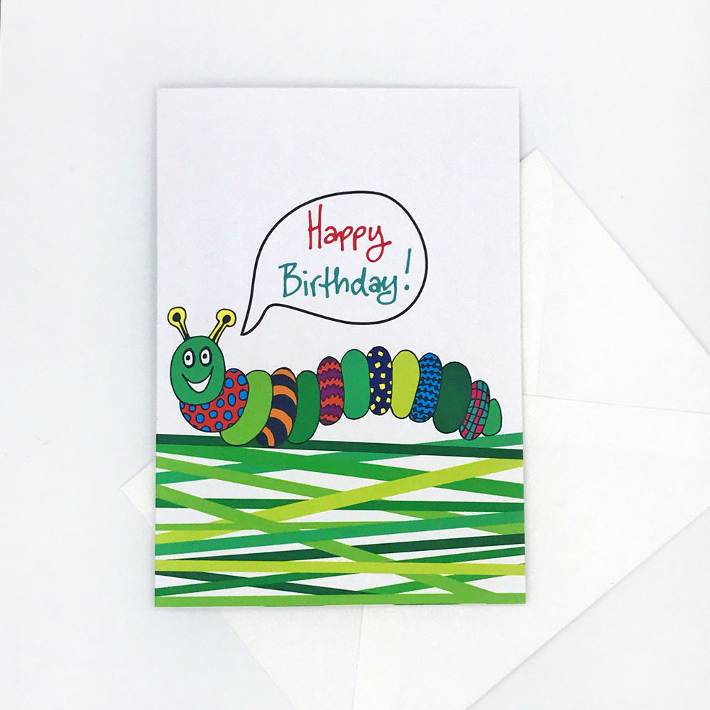 Birthday Greeting Card for Kids, Cute Bug Caterpillar Card for Child ...