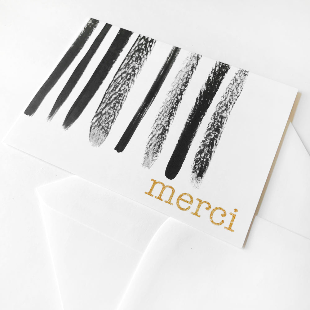 Merci Black & White Thank You Card, Sustainably Sourced Greeting Card ...