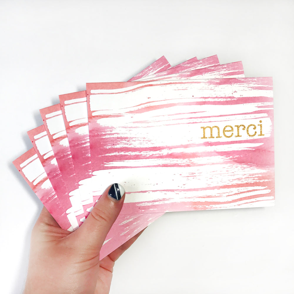 Merci Pink Thank You Note Card Set of 5, Sustainable Hostess Gift ...