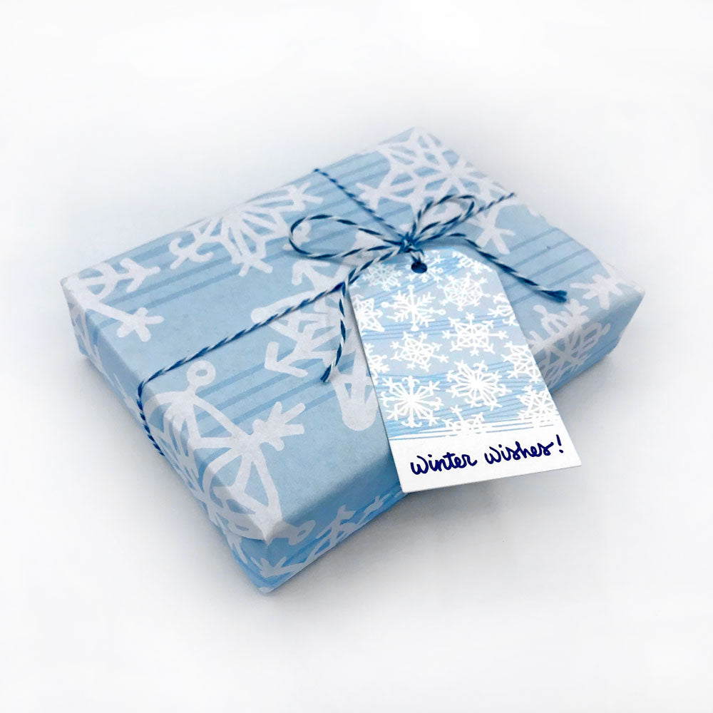 Blue Snowflake Wrapping Paper, Eco-friendly Matte Holiday Gift Wrap ...